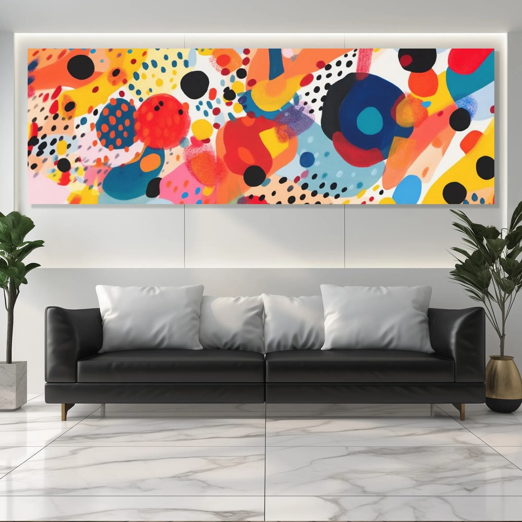 Obraz na plátně - Abstraktní obraz s černými tečkami Pop Art FeelHappy.cz Velikost obrazu: 240 x 80 cm