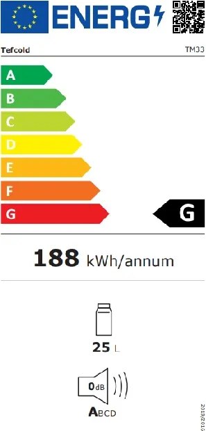 Tefcold TM33 - Minibar plné dveře, š. 40 cm, 26 l, absorpční chlazení, vnitřní LED osvětlení + Záruka 2 roky pro firmy, 53374