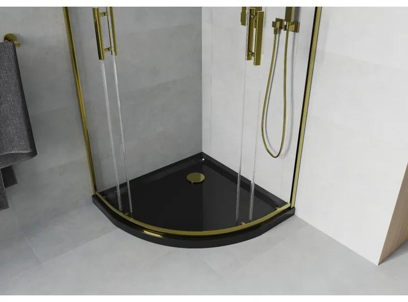 Mexen Rio půlkruhový sprchový kout 80 x 80 cm, Průhledné, Zlatá + sprchová vanička Flat, Černá - 863-080-080-50-00-4170G