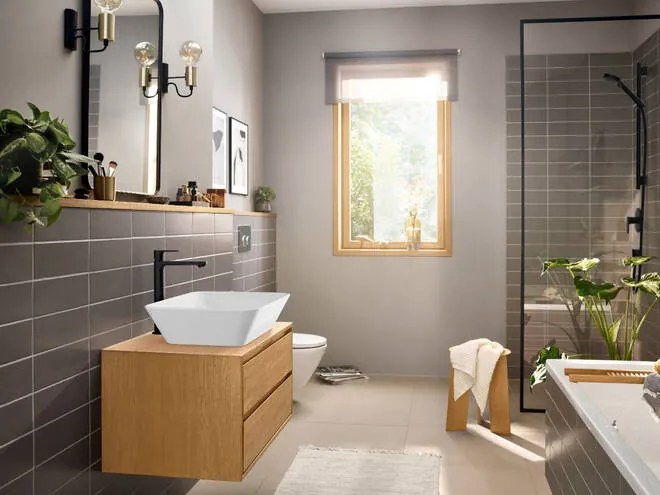 Hansgrohe Rebris E, vysoká umyvadlová baterie 240 s odtokovou soupravou s táhlem, CoolStart, EcoSmart, černá matná, 72591670