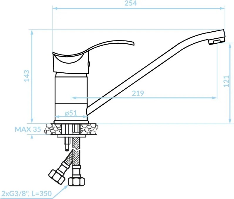 Kuchinox Argo, stojánková dřezová baterie, chromová, LAV-BKA_060D