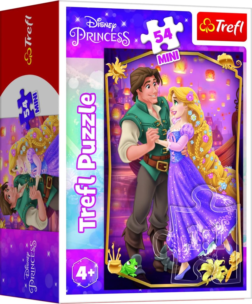 Trefl Minipuzzle Krásné princezny/Disney Princess 54dílků 4 druhy v krabičce 6x9x4cm 40ks v boxu