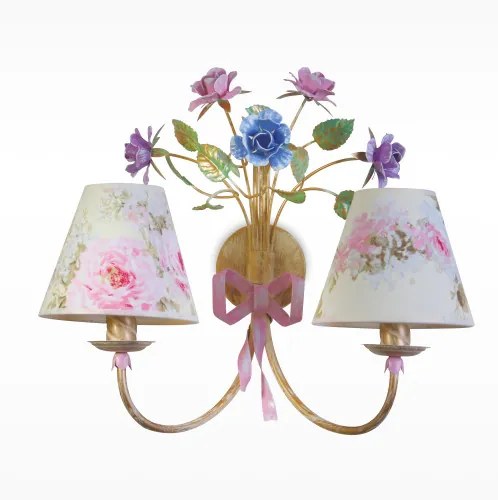 Light for home - Nástěnné světlo s různobarevnými kovovými květinami 6402 "Romance", 2x40W, E14, béžová, růžová, fialový