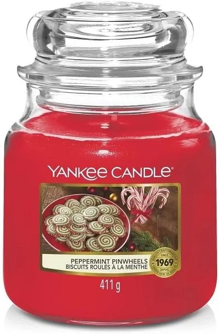 Yankee Candle vonná svíčka Classic ve skle střední Peppermint Pinwheels 411 g