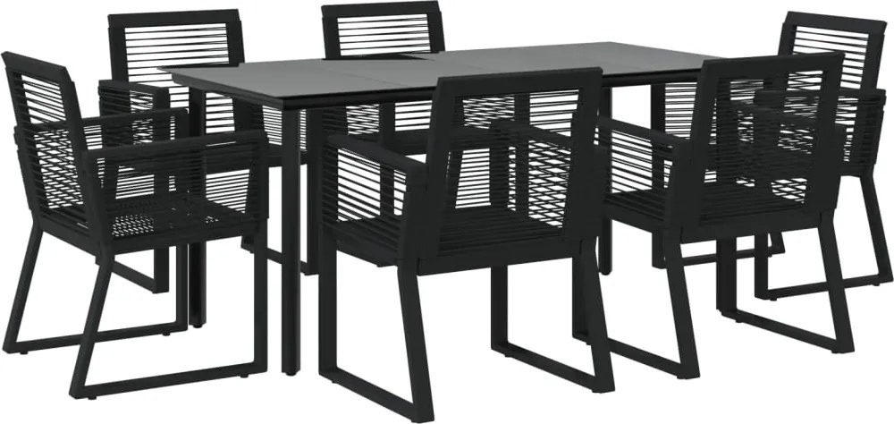 7dílný zahradní jídelní set černý PVC ratan 3156545