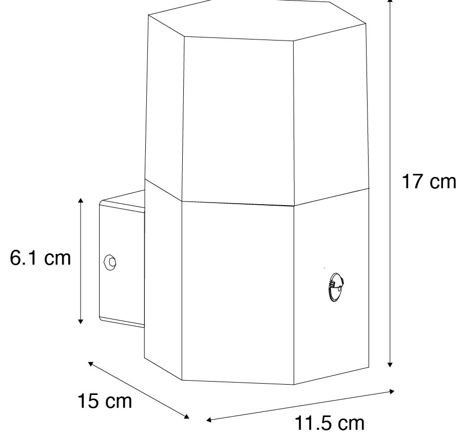 Venkovní nástěnné svítidlo černé s kouřovým sklem hexagon a snímačem pohybu - Dánsko