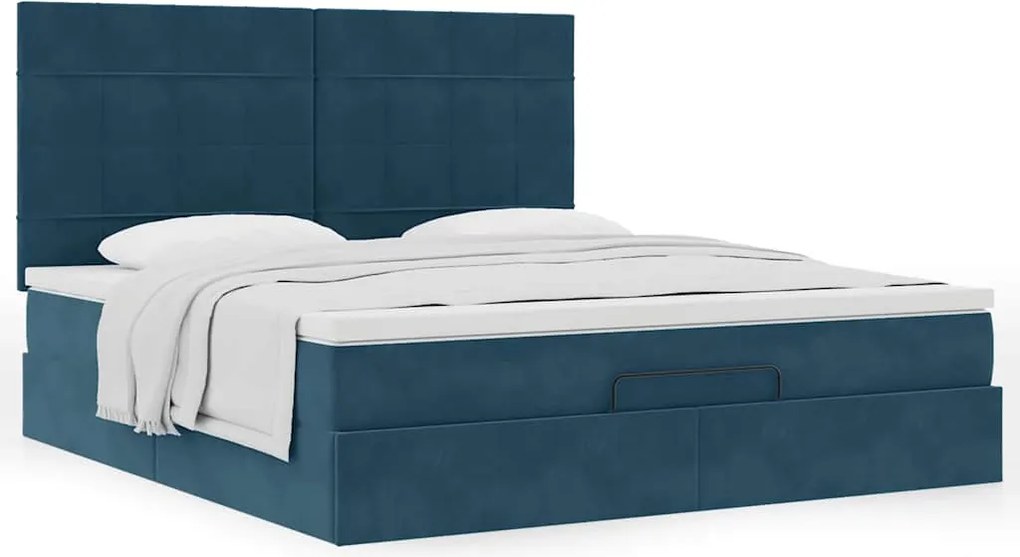Osmanský rám postele s matrací tmavě modrý 200x200cm samet 3313497