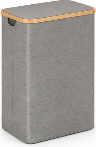 koš na prádlo, objem 100+ l, s víkem, 2 odnímatelné tašky, látka/bambus, 75x43x32 cm, šedá/přírodní, Dekorino KP20260003