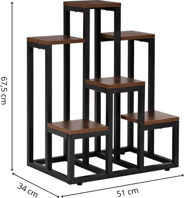Kovový stojan na květiny 67,5 cm SPRINGOS GA0220 tmavě hnědý