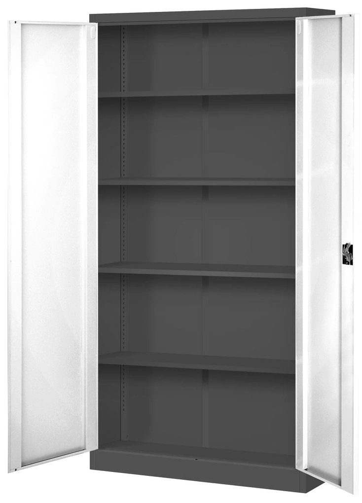 Plechová policová skříň JAN, 900 x 1850 x 400 mm, antracitovo-bílá