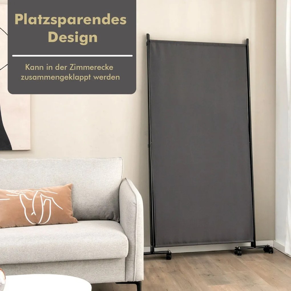 Costway 180 cm vysoká dělicí příčka na kolečkách. Skládací zástěna s 3 volně