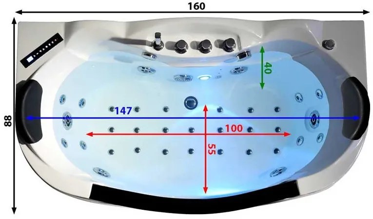 BPS-koupelny Hydromasážní vana HYD-PA924 160x88 s ohřevem vody