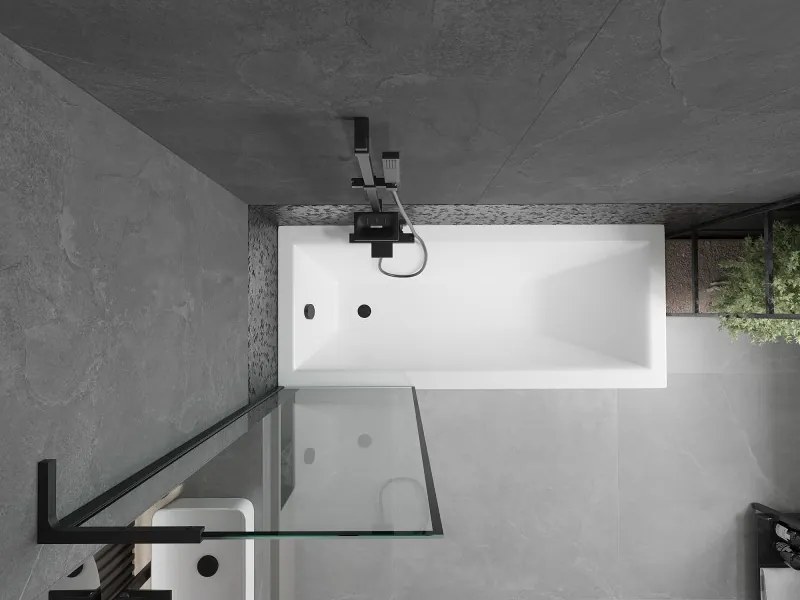 Mexen Next L, 1-křídlová vanová zástěna 60 x 150 cm, 6mm čiré sklo-černý vzor, černý profil, 895-060-000-03-70-70