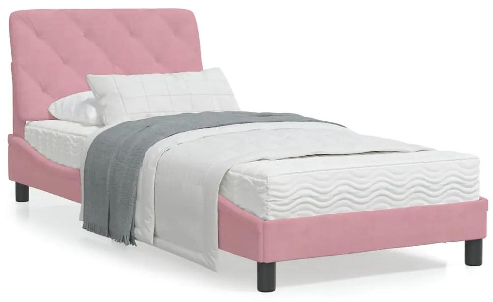 Rám postele s LED osvětlením růžový 90 x 200 cm samet,  3213836