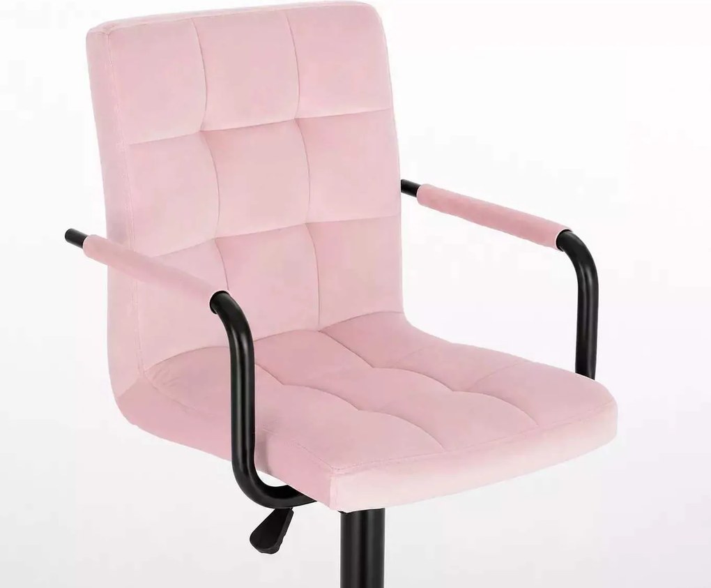 LuxuryForm DESIGN Barová židle VERONA BLACK VELUR na černé kulaté podstavě - růžová