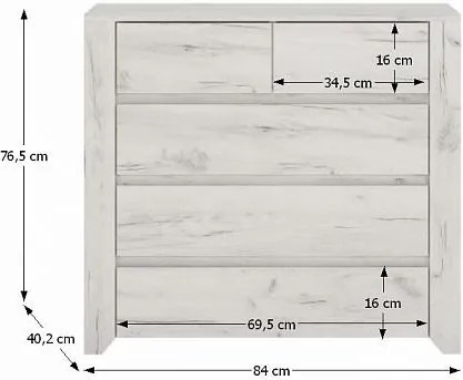 Komoda typ 43, 5S, bílá / craft, ANGEL