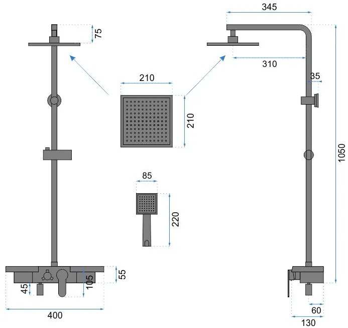 Sprchový komplet REA BRAVO černá mat