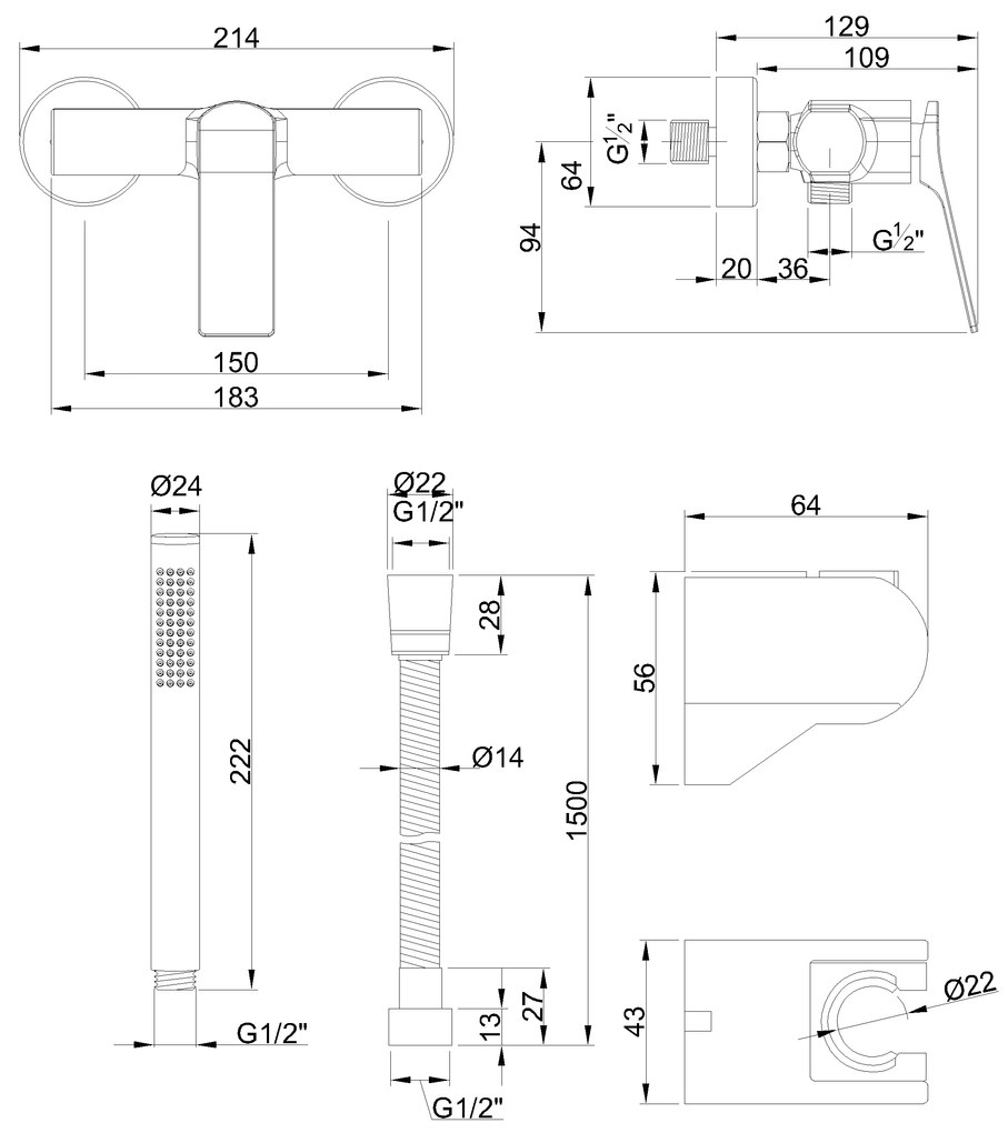 Invena Neri, sprchová baterie s ruční sprchovou soupravou, měděná matná, INV-BN-P1-014-L