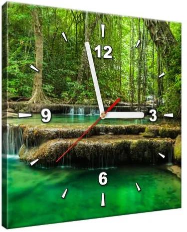 Tištěný obraz s hodinami Vodopád Erawan v Thajsku 30x30cm ZP1187A_1AI