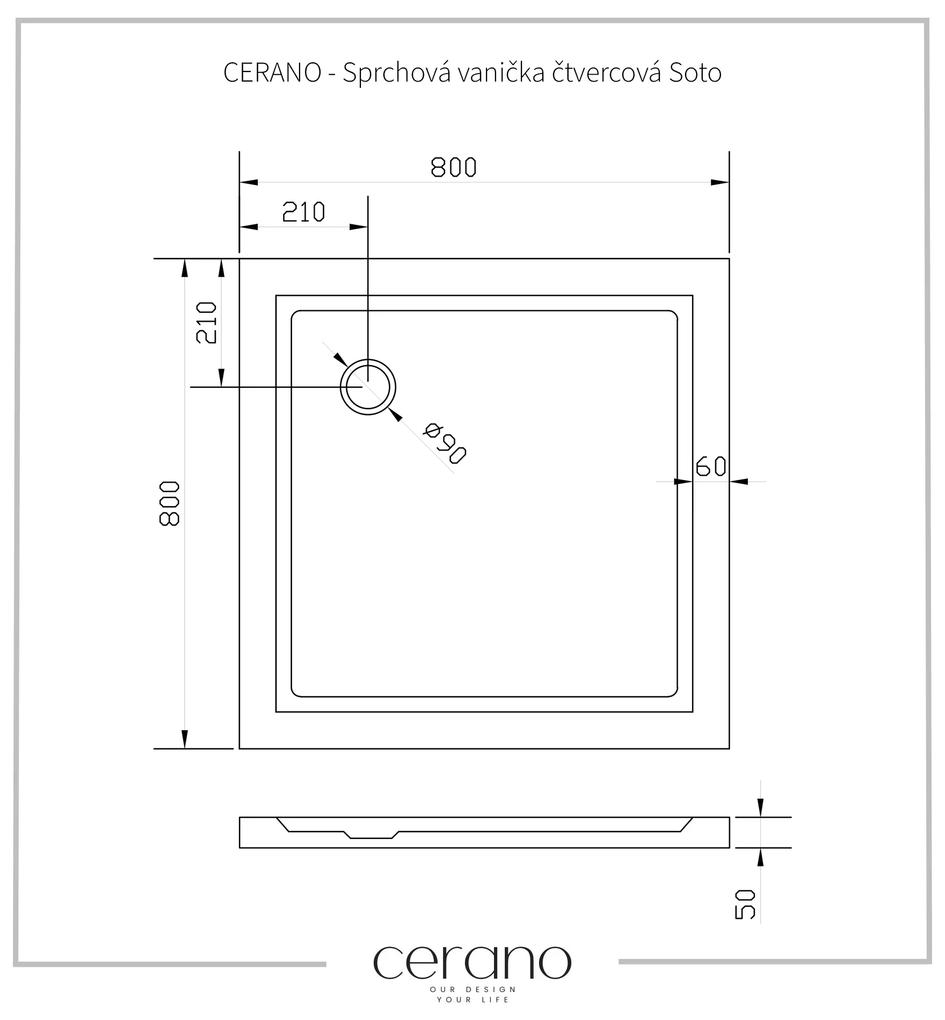 CERANO - Sprchová vanička čtvercová Soto - bílá lesklá - 80x80 cm
