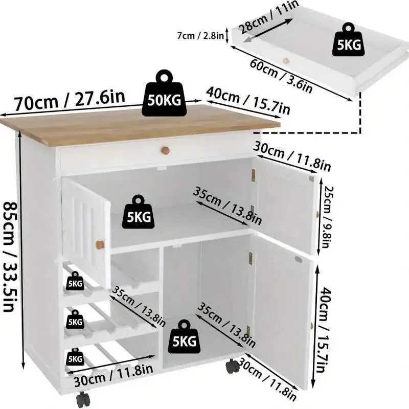 Servírovací stolek, kolečka, dřevo, bílá/buk, NoBi DUBAJ