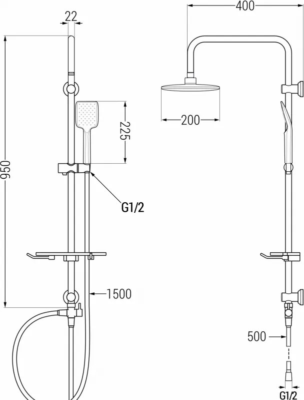 Mexen sprchový set T62 s horní hlavicí 20x20 cm, chromová, 798626293-00