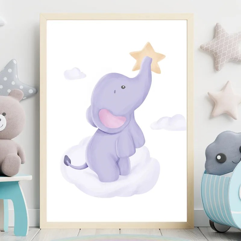 Plakát zvířátka sloník a hvězda - Obraz, Plakát Velikost: A3 - 29,7x42 cm, Volba rámu: bez rámu