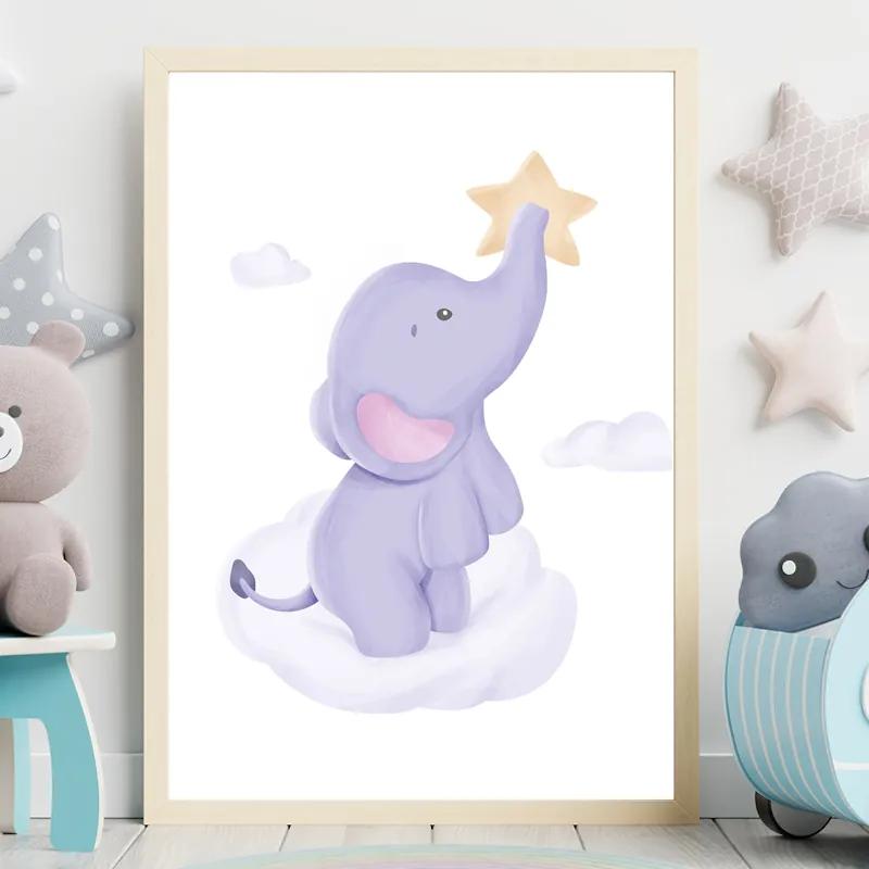 Plakát zvířátka sloník a hvězda - Obraz, Plakát Velikost: B2 - 50x70 cm, Volba rámu: s bílým rámem