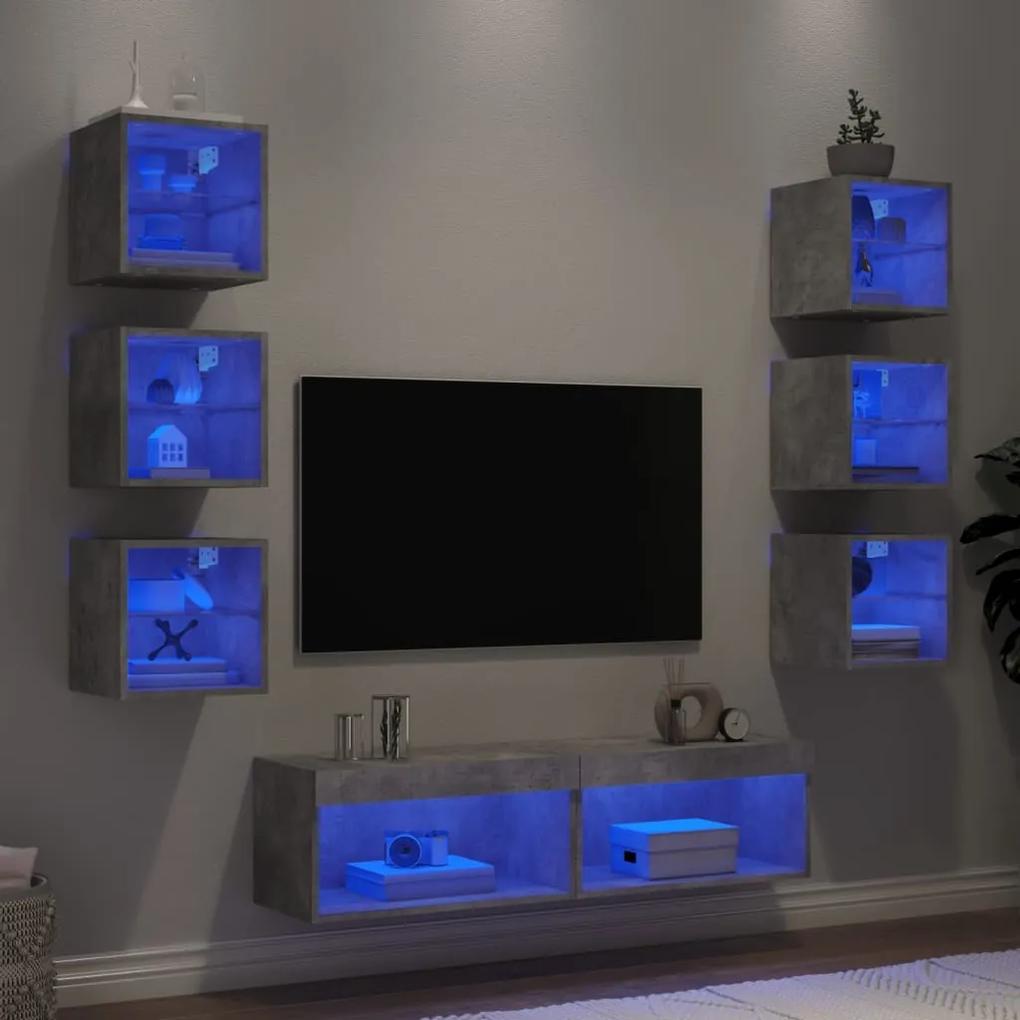 vidaXL 8dílná obývací stěna s LED kompozitní dřevo [3216639] Barva: Bílá