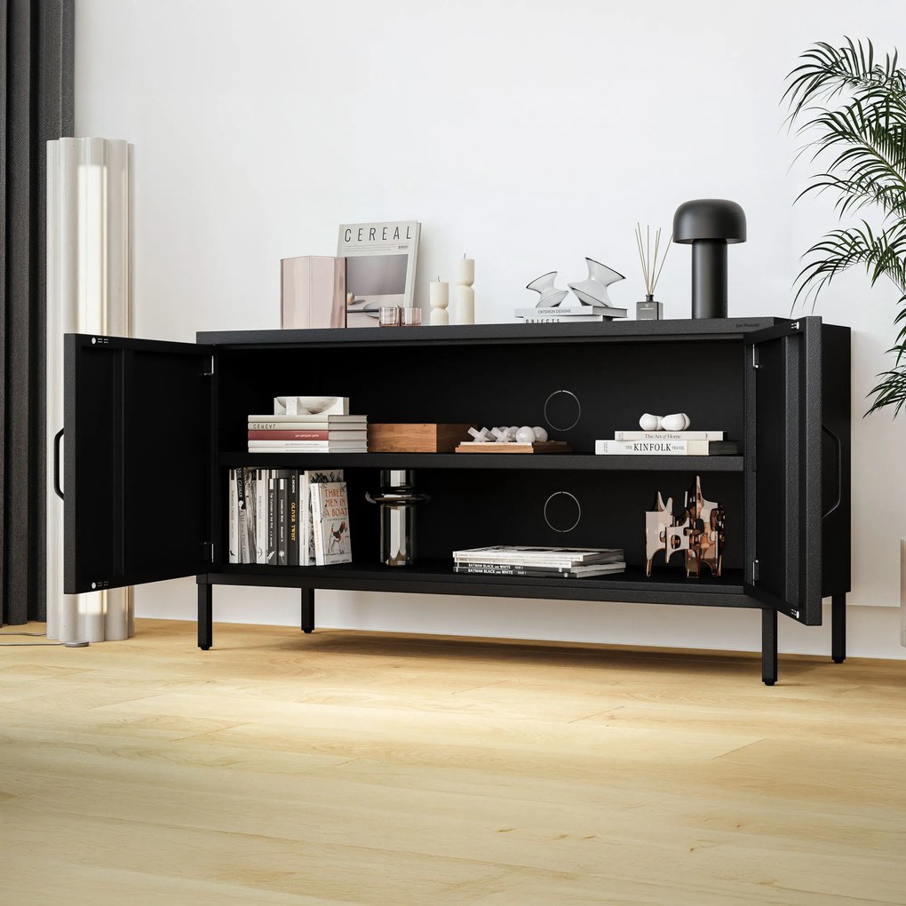 TV skříňka kovová na nožičkách černá, 1150x595x400 mm: ROSA Modern