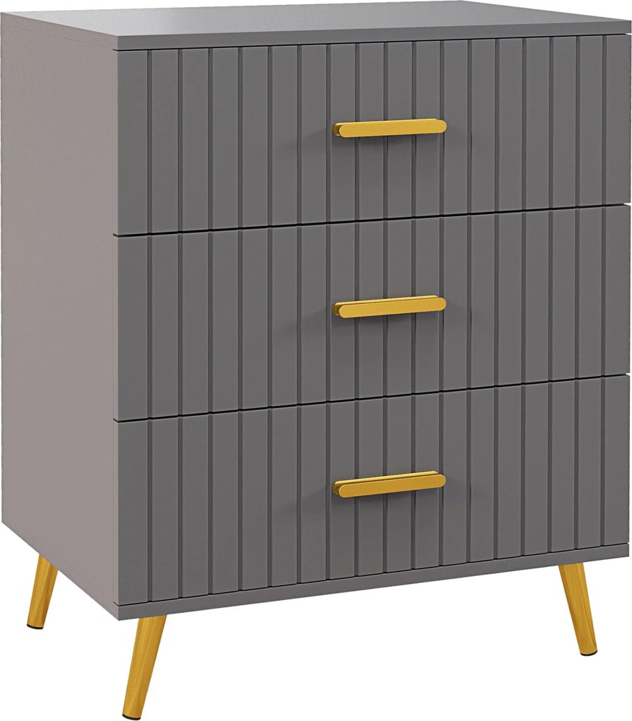 HOMCOM Moderní komoda se 3 zásuvkami, dřevo a hliník, 60x40x71,5 cm, zlatá a tmavě šedá | Aosom