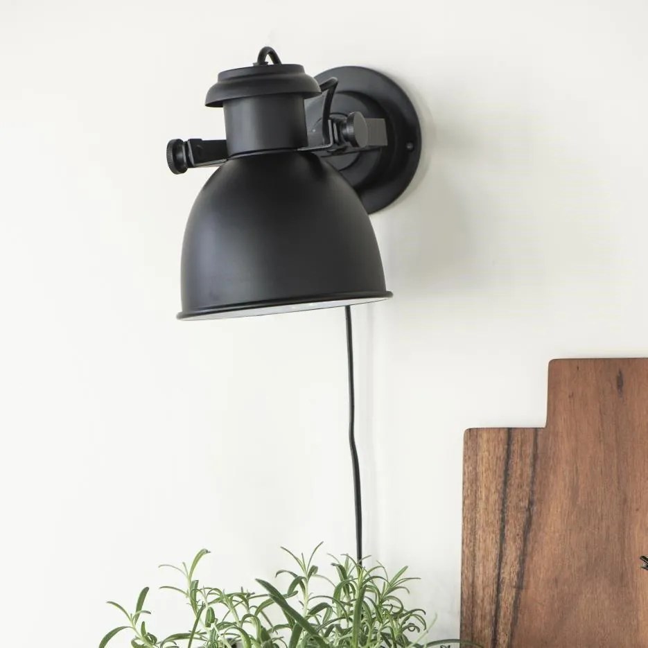 IB LAURSEN Nástěnná lampa Black Cord, černá barva, kov