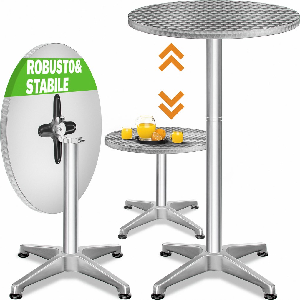 Barový stolek Ø60cm stříbrná hliníkový skládací výškově nastavitelný
