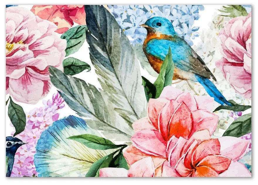Wallmuralia Moderní foto-obraz akryl na stěnu Květiny a ptáci 100x70