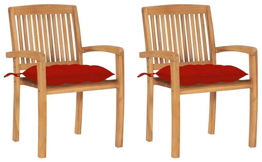 3063273 vidaXL Zahradní židle 2 ks červené podušky masivní teak