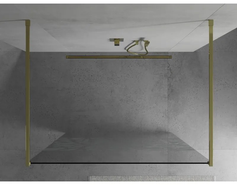 Mexen Kioto volně stojící sprchová zástěna 100 x 200 cm, Průhledné/Bílý vzor 8 mm, Zlatá - 800-100-002-50-85