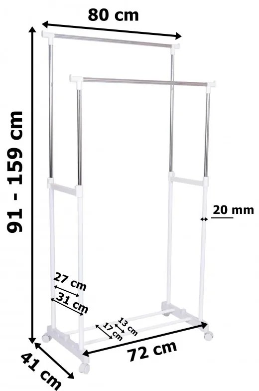 Stojan na oblečení s kolečky Iga bílý