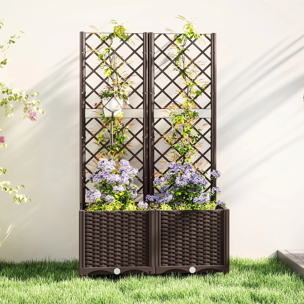 Outsunny Velký venkovní květináč s mřížkou a drenážními otvory pro popínavé rostliny, stojan pro zahradu, terasu 80x40x135 cm Hnědý