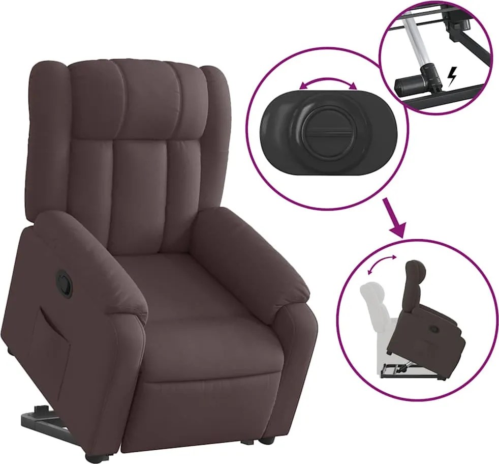 Zvedací polohovací křeslo tmavě hnědé textil 3205321
