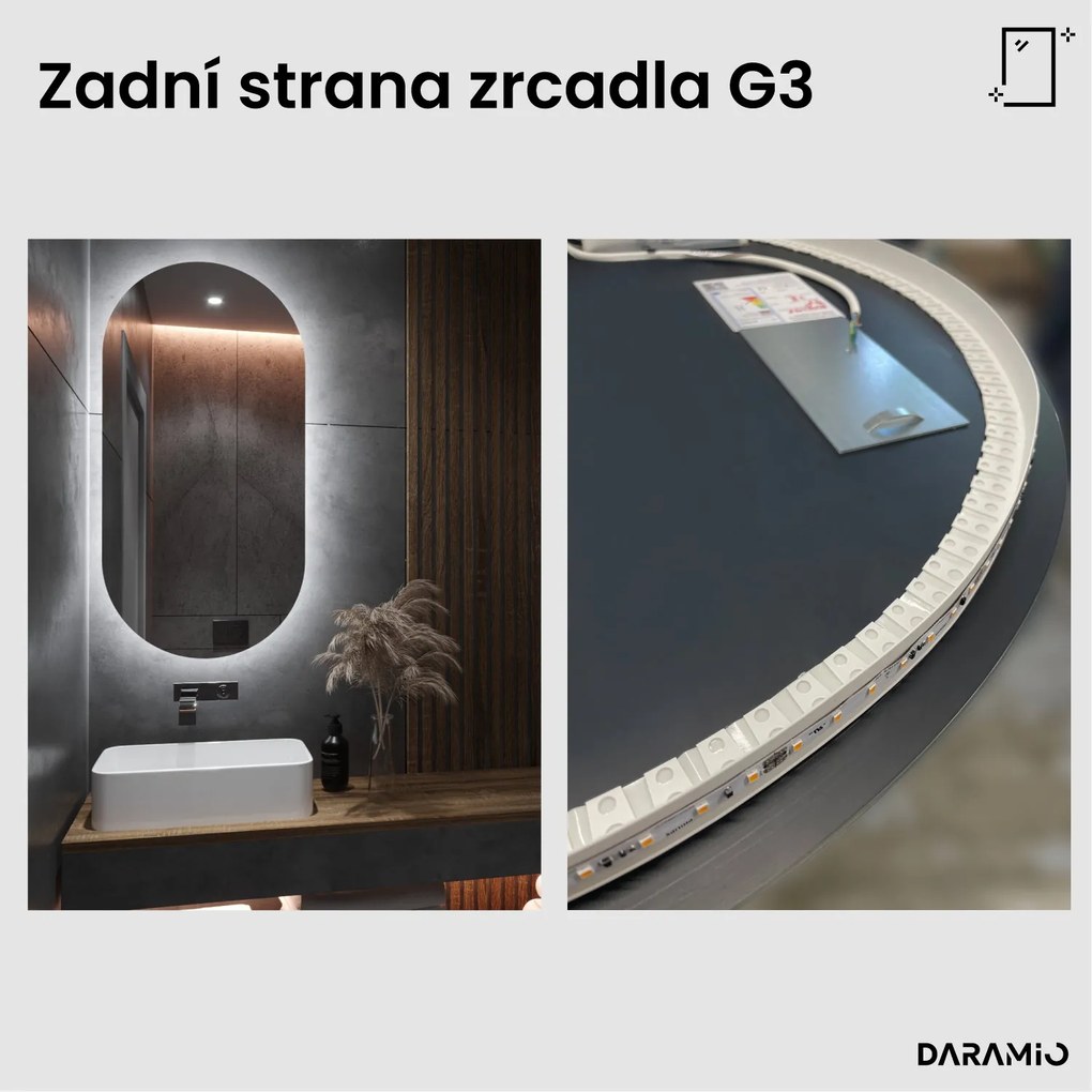 Podlouhlé zrcadlo do koupelny s oblými konci a LED osvětlením G3