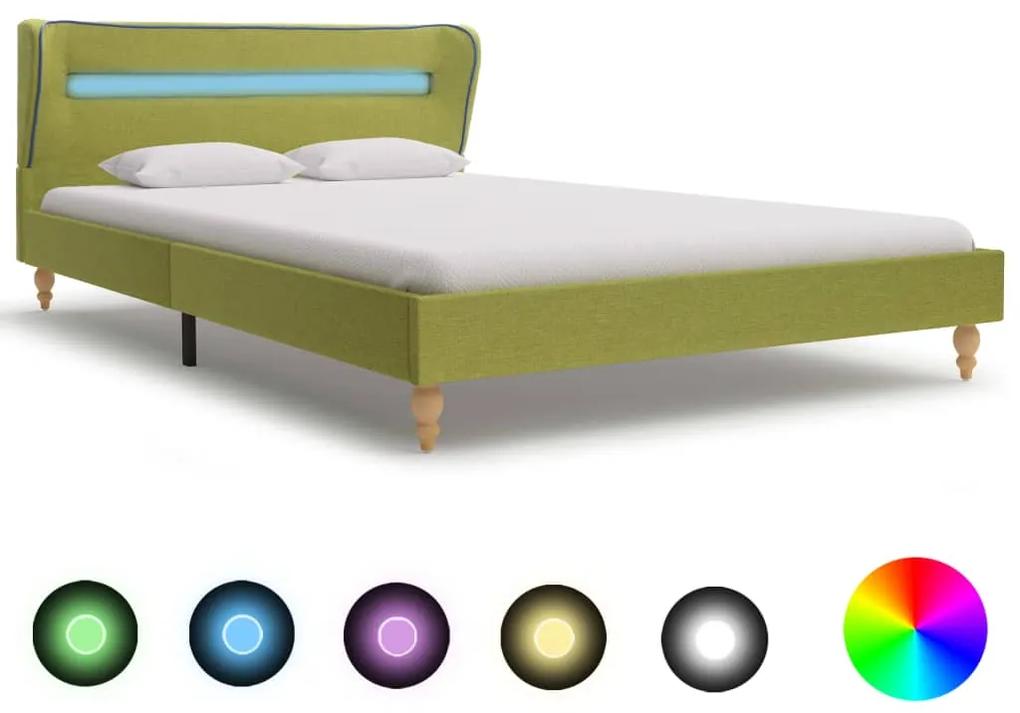 280609 vidaXL Rám postele s LED světlem zelený textil 140 x 200 cm