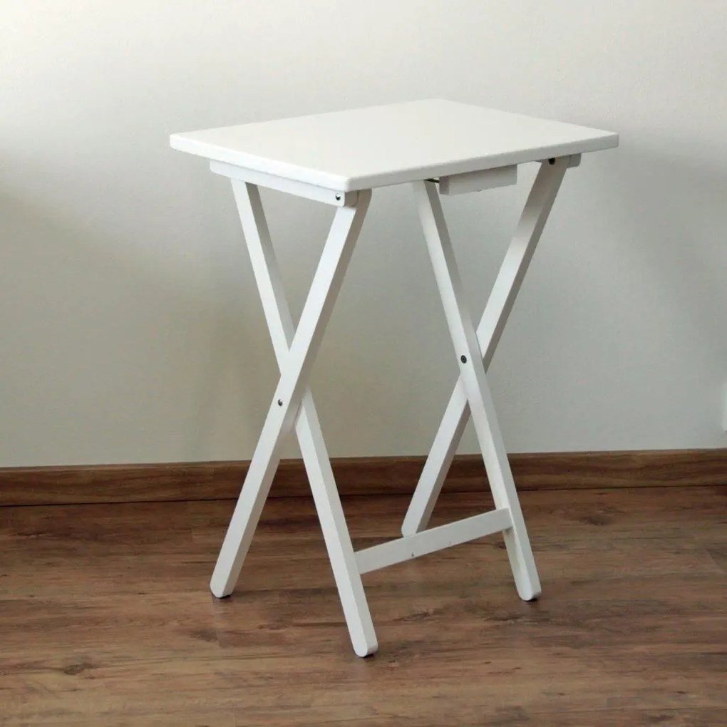 Superdiskont Skládací stolek dřevěný, bílý SD121