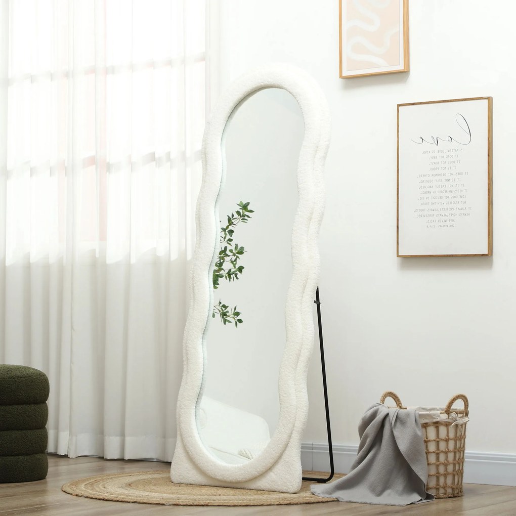 HOMCOM Zrcadlo na celou postavu 160 x 60 cm Obloukové stojací zrcadlo s vlnitým designem, nerozbitné sklo, bílá