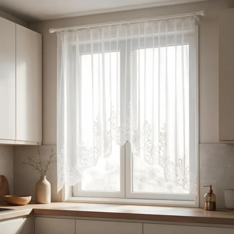 Hotová žakarová oblouková záclona bílá 160x320 Ervi 4304