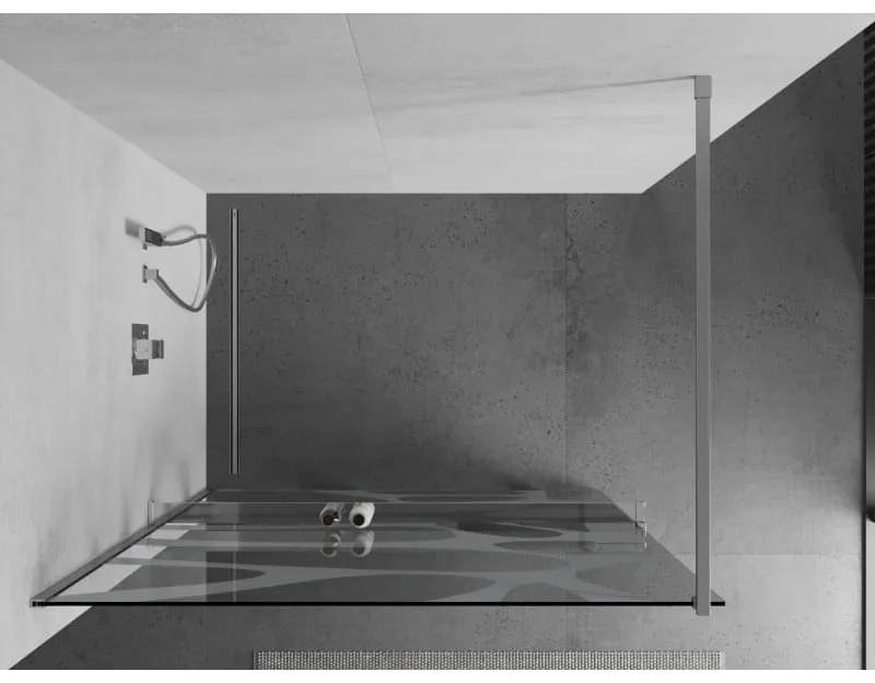 Mexen Kioto+, sprchová zástěna s poličkou a držákem na ručníky 140 x 200 cm, 8mm čiré sklo vzor bílý, chromový profil, 800-140-121-01-97