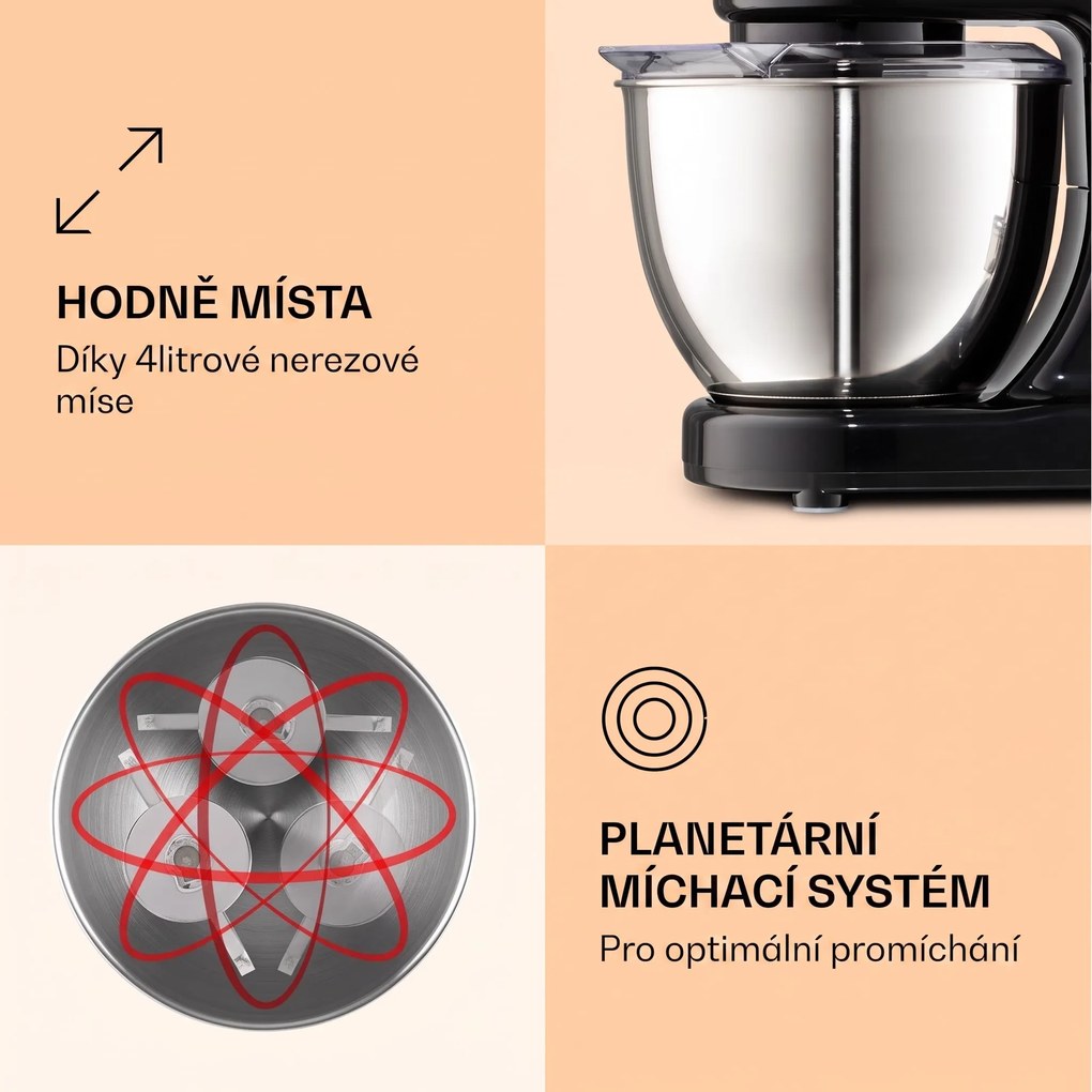 Klarstein Bella Mini, kuchyňský robot, 1200 W, 6 stupňů, 4 l, pulzní funkce, nerezová ocel