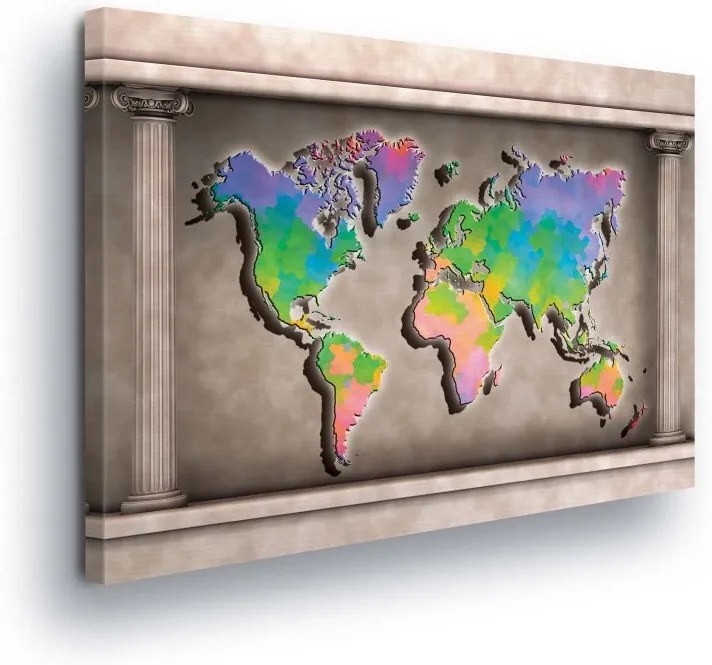 GLIX Obraz na plátně - Vícebarevná Mapa Světa v Rámu 100x75 cm