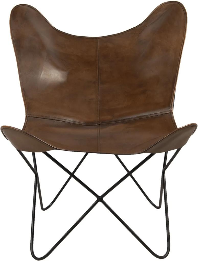 Hnědá kožená židle Ines - 74*74*89 cm
