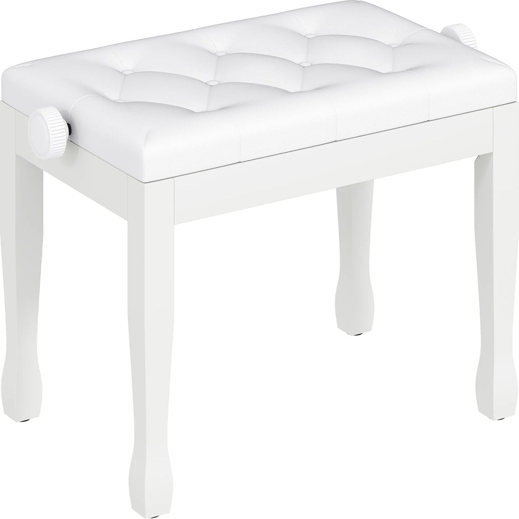 HOMCOM Výškově nastavitelná klavírní stolička, klavírní lavice s polštářem z umělé kůže pro piano klávesnici 64 x 35 x 45-55 cm, bílá