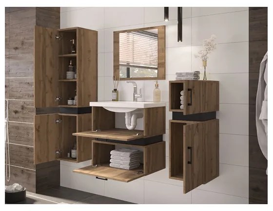 Koupelnový nábytek Torvaldi I, Sifon k umyvadlu: ano, Barva: wotan / wotan + černý mat, Baterie: ne